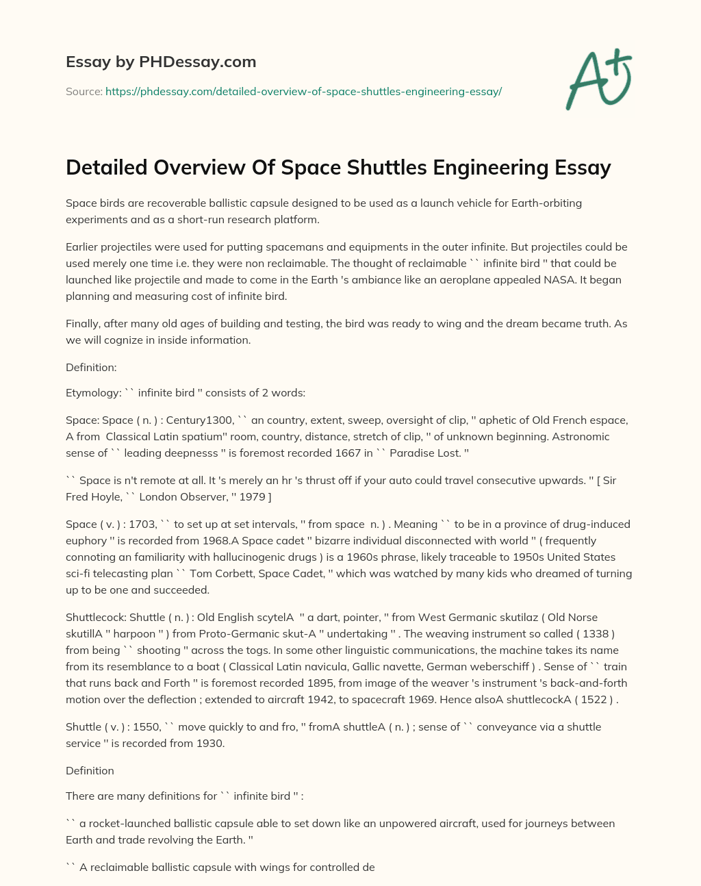 Detailed Overview Of Space Shuttles Engineering Essay - PHDessay.com