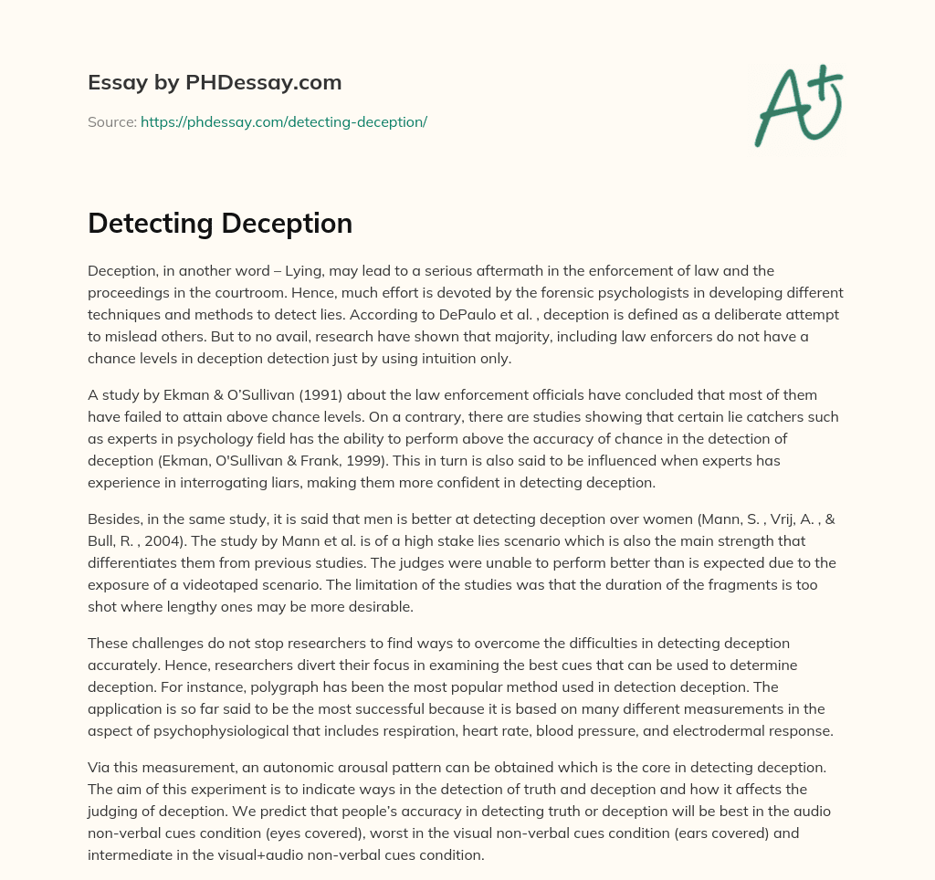 Detecting Deception 400 Words PHDessay