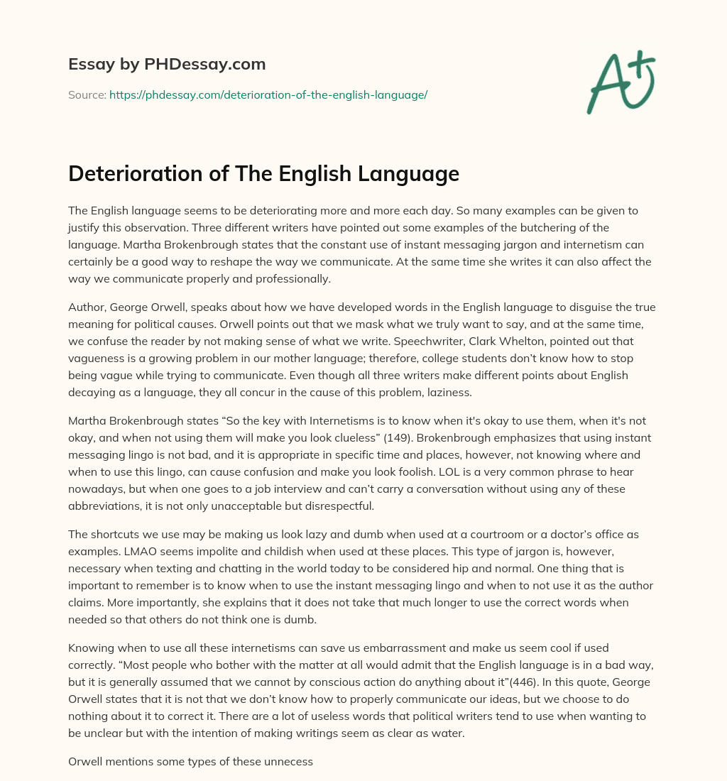 Deterioration of The English Language - PHDessay.com