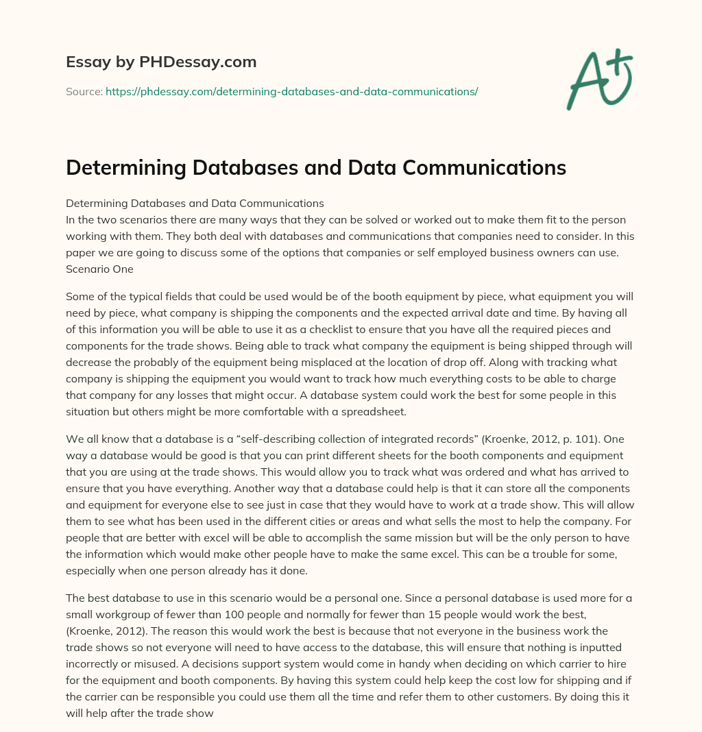 Determining Databases and Data Communications - PHDessay.com