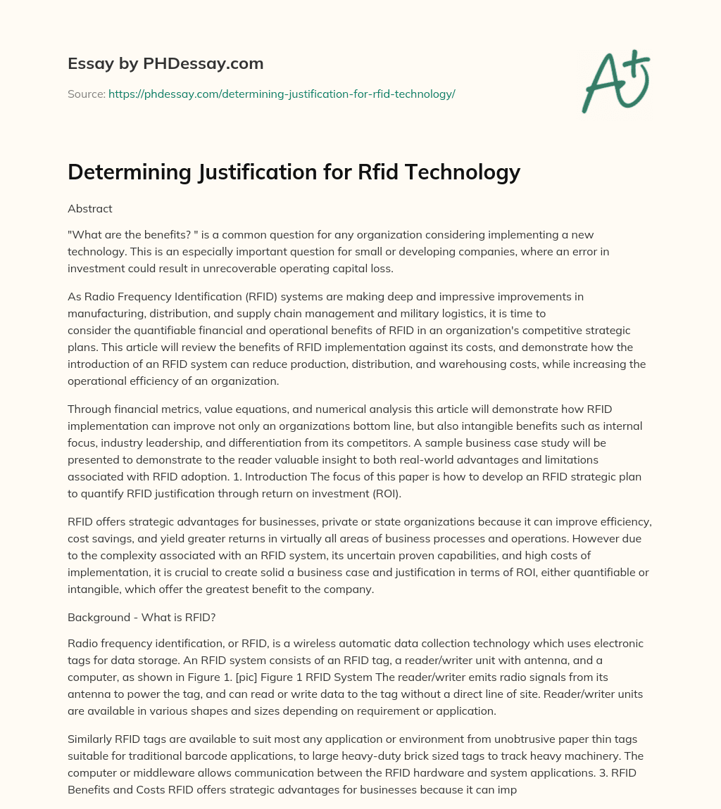 Determining Justification for Rfid Technology - PHDessay.com
