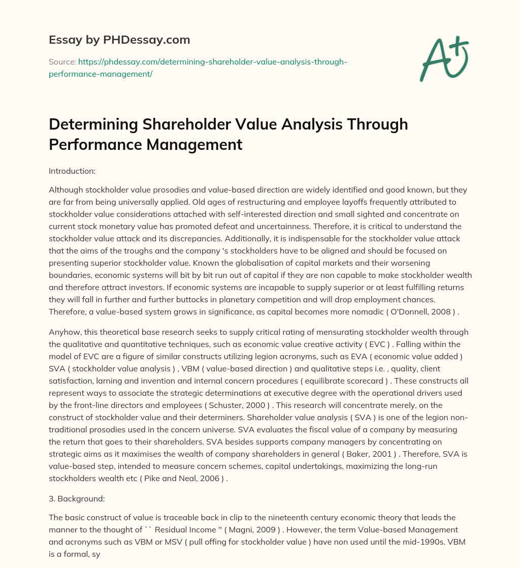 Determining Shareholder Value Analysis Through Performance Management ...