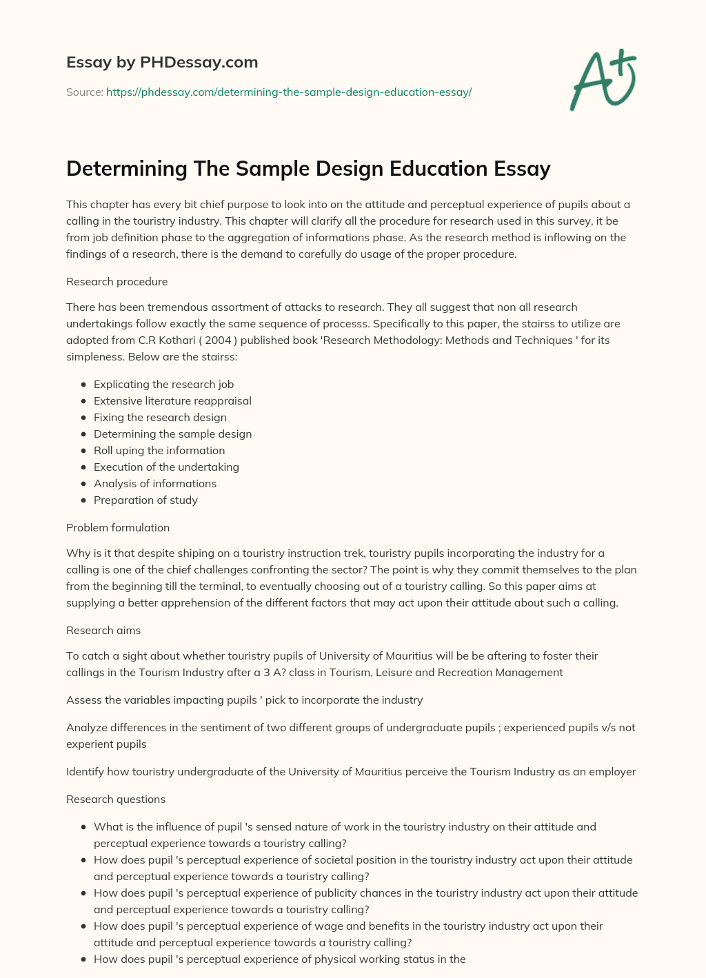 Determining The Sample Design Education Essay - PHDessay.com