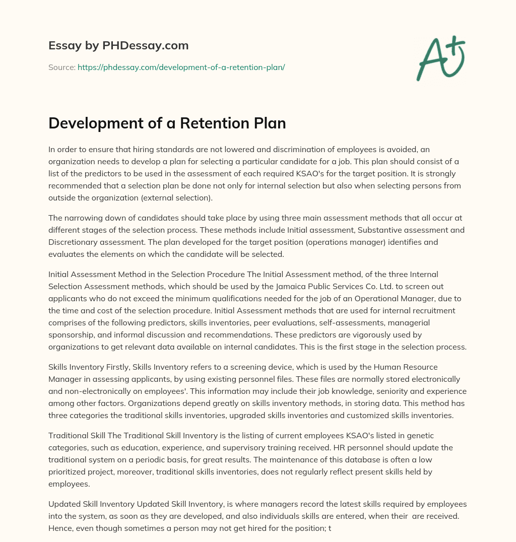 Development of a Retention Plan - PHDessay.com