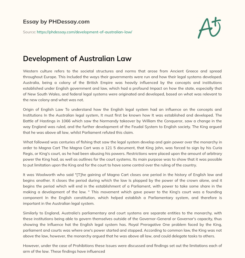 Development of Australian Law - PHDessay.com