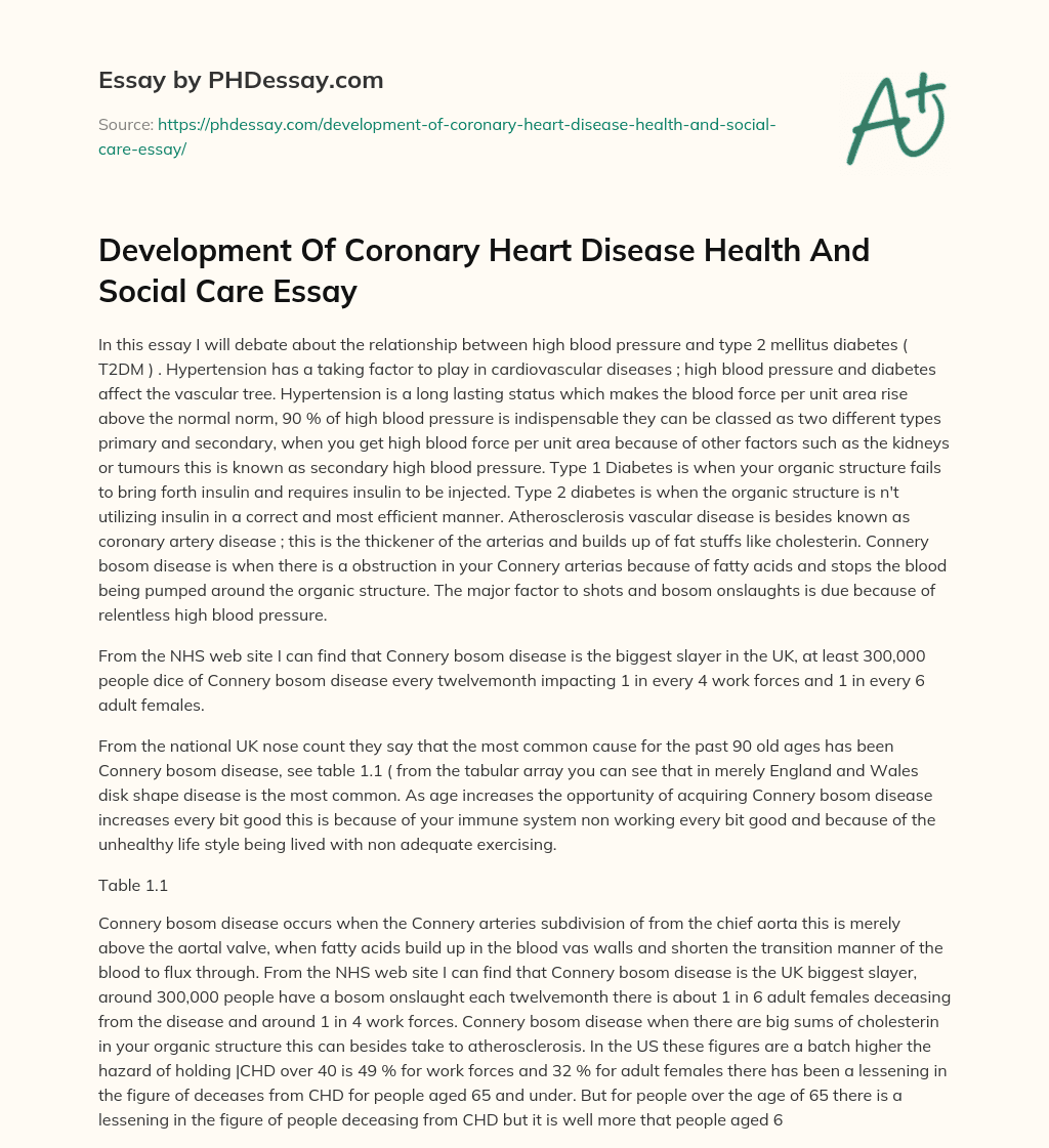 Development Of Coronary Heart Disease Health And Social Care Essay ...