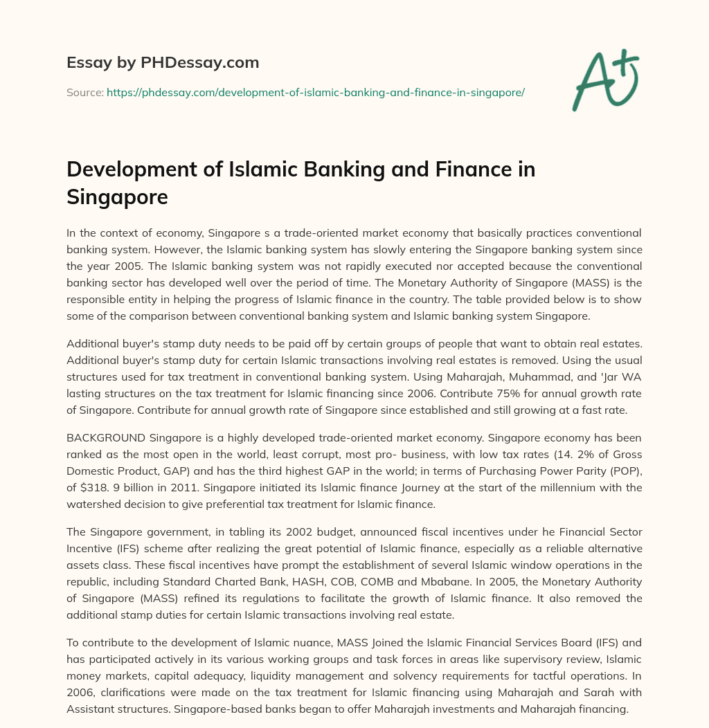 Development of Islamic Banking and Finance in Singapore - PHDessay.com