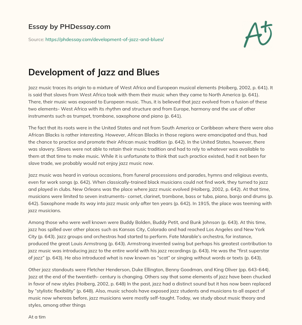 Development of Jazz and Blues - PHDessay.com