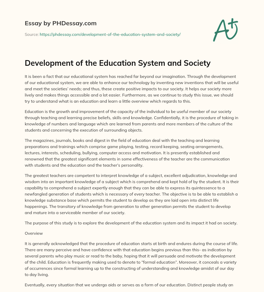 Development of the Education System and Society - PHDessay.com