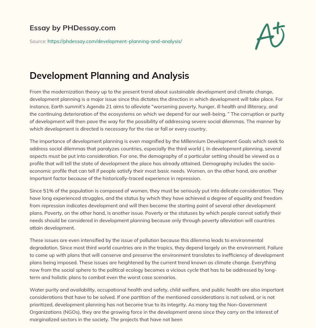 Development Planning and Analysis - PHDessay.com
