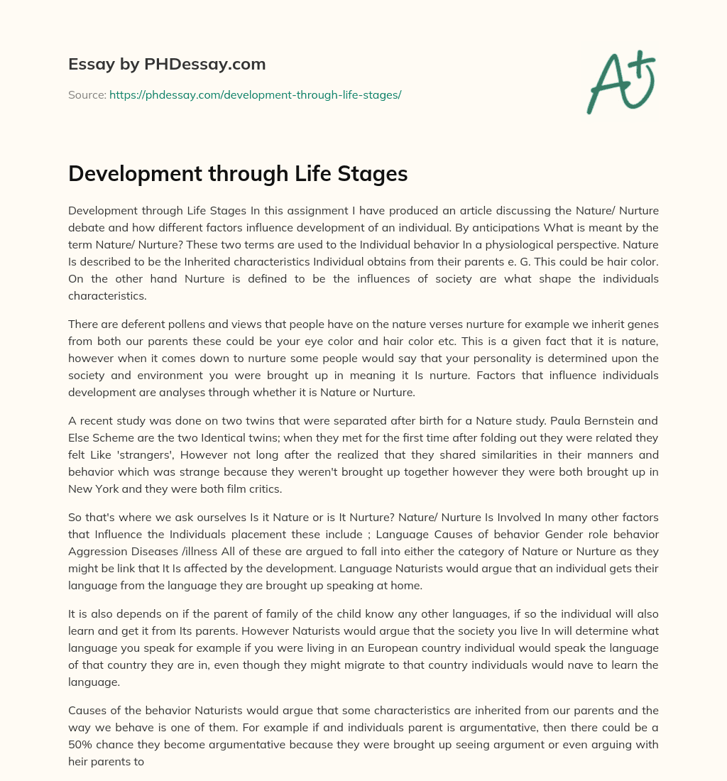 Development through Life Stages - PHDessay.com