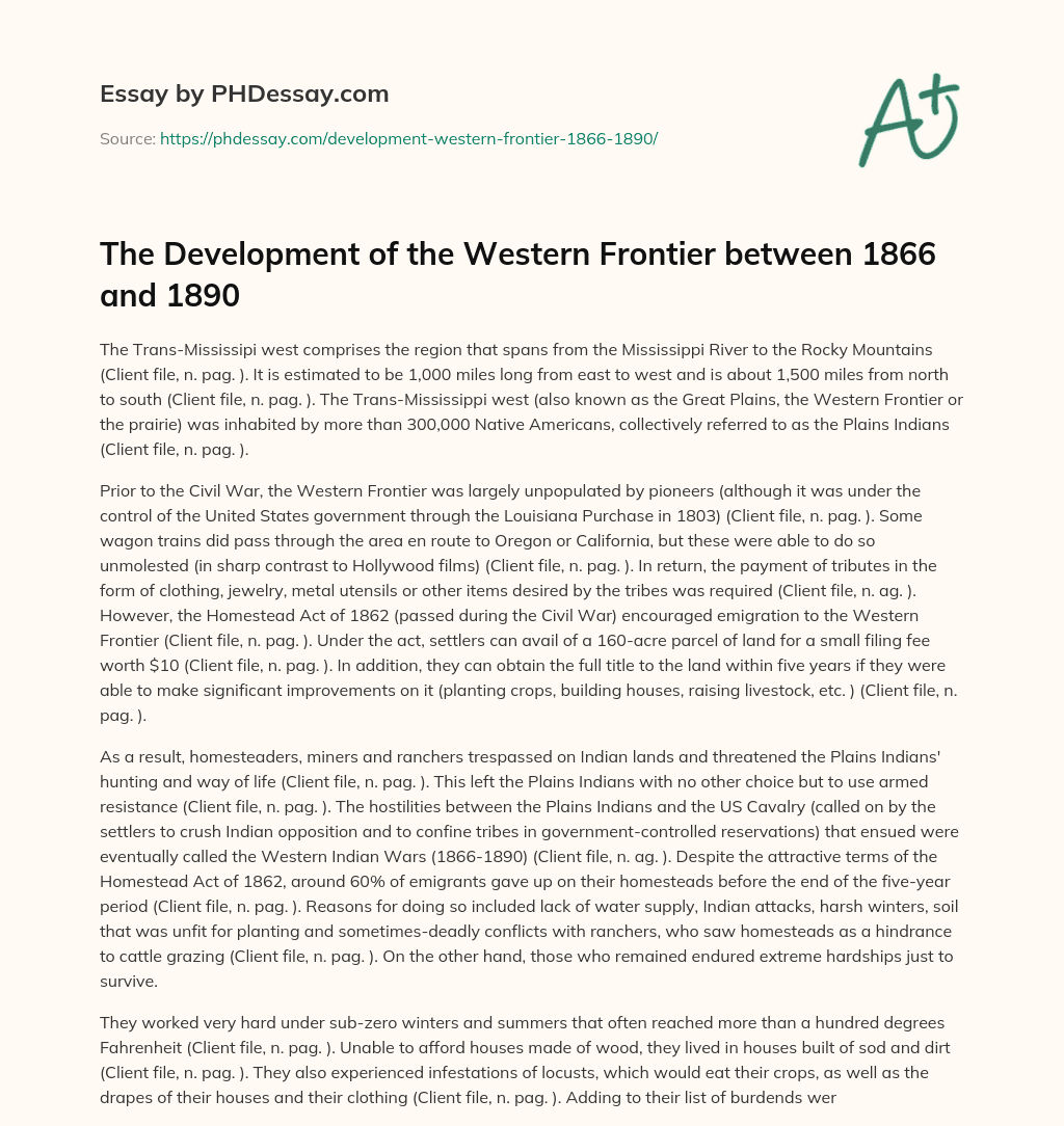 The Development of the Western Frontier between 1866 and 1890 ...