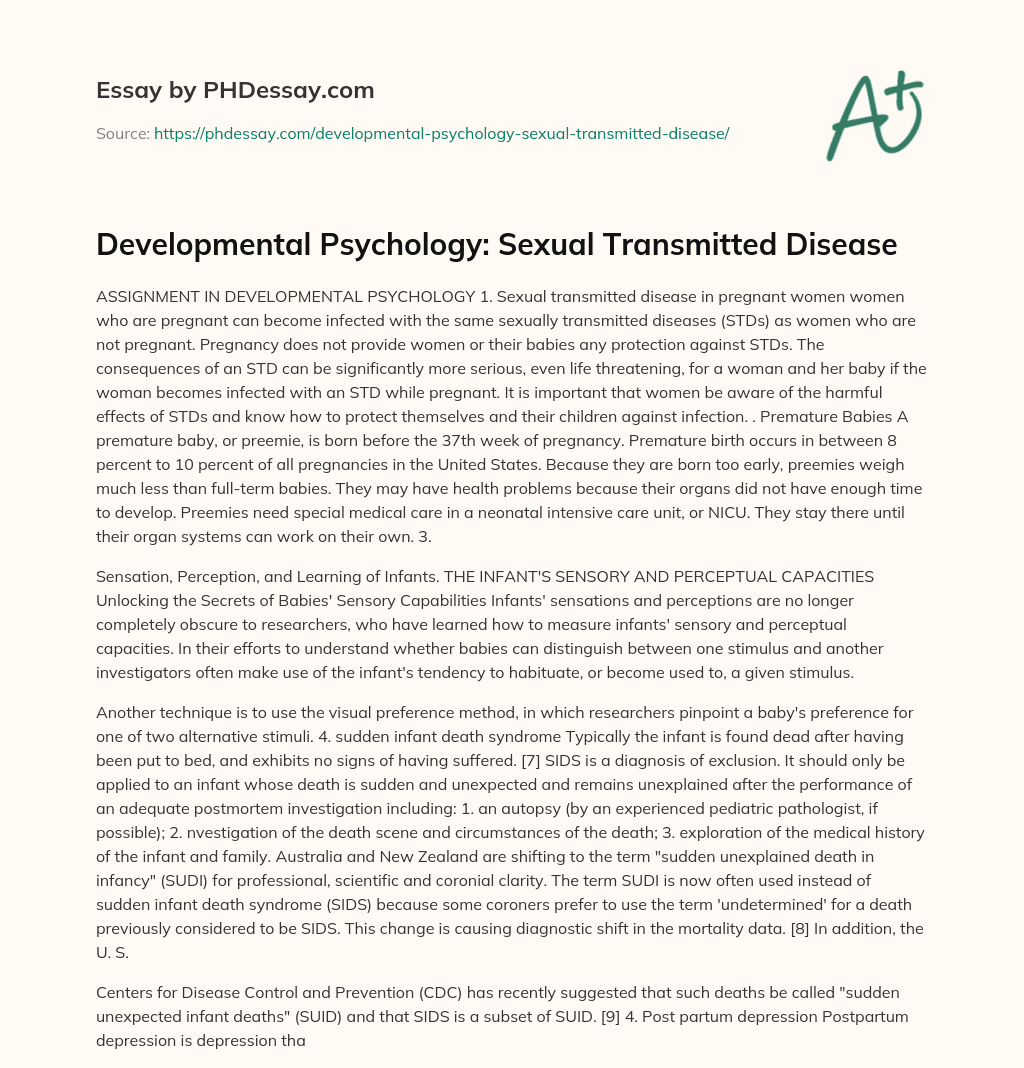 Developmental Psychology: Sexual Transmitted Disease - PHDessay.com