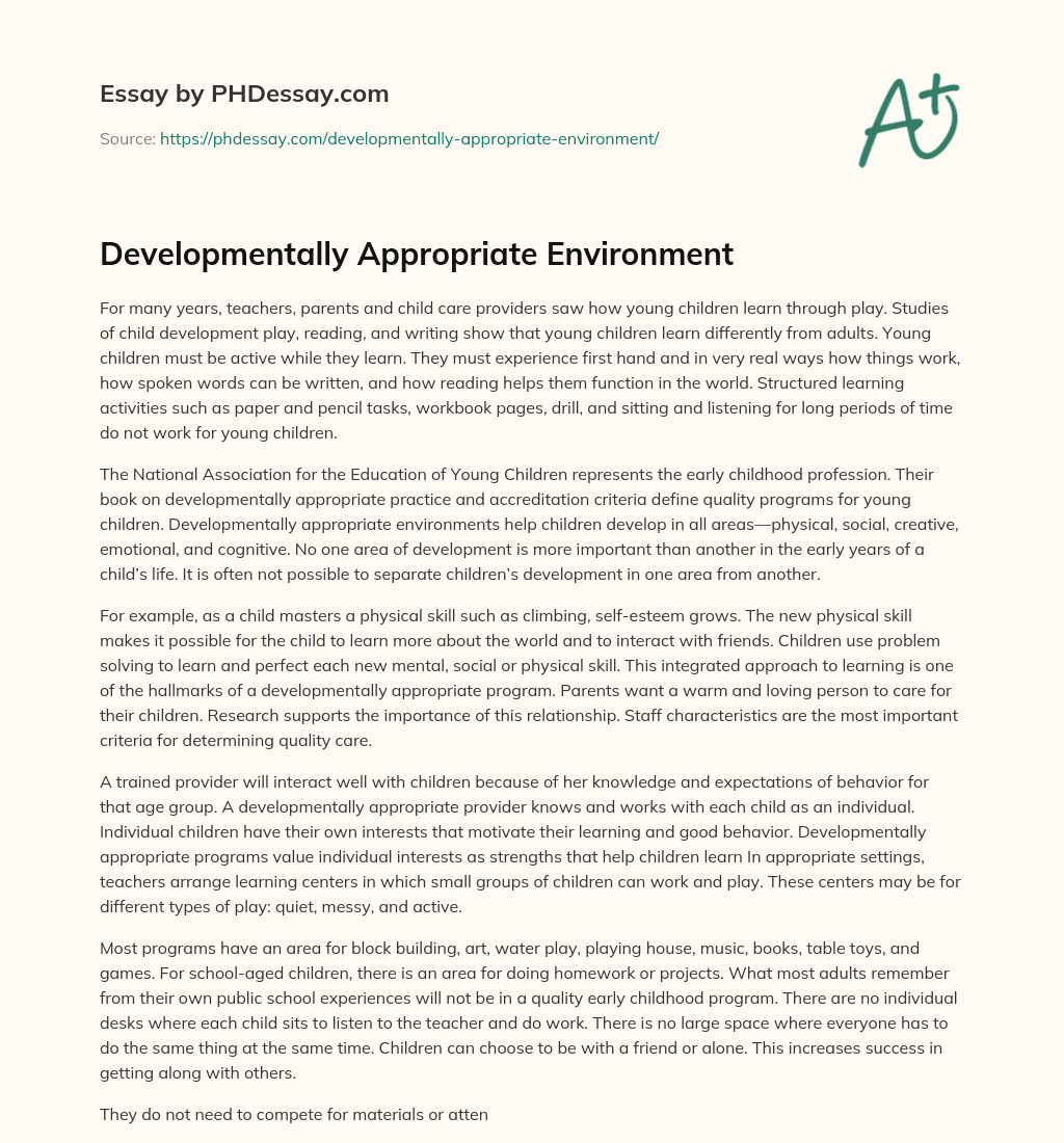 Developmentally Appropriate Environment - PHDessay.com