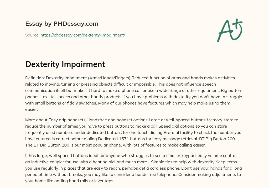Dexterity Impairment (300 Words) - PHDessay.com