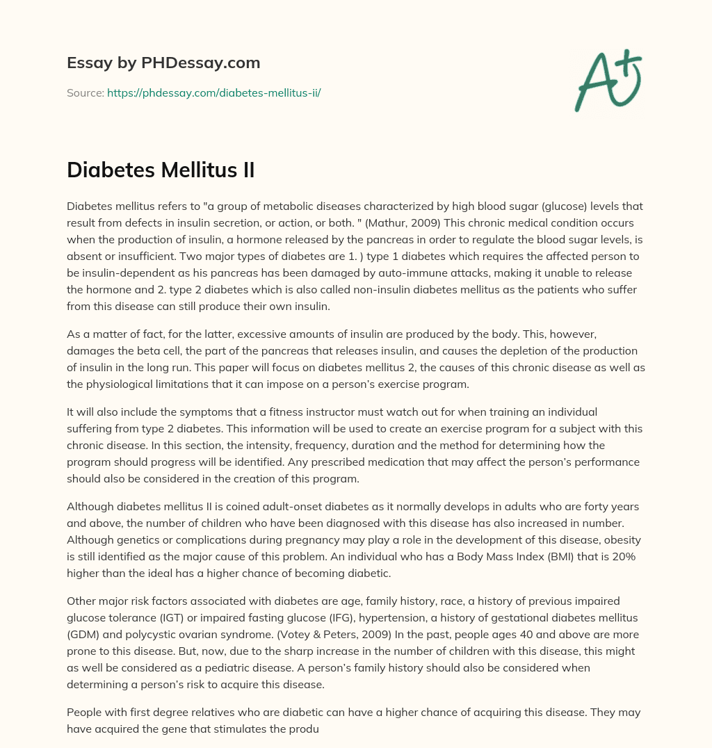 Diabetes Mellitus II - PHDessay.com