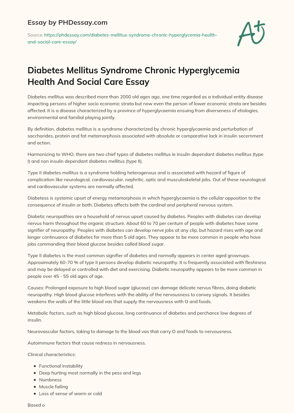 Diabetes Mellitus Syndrome Chronic Hyperglycemia Health And Social Care ...