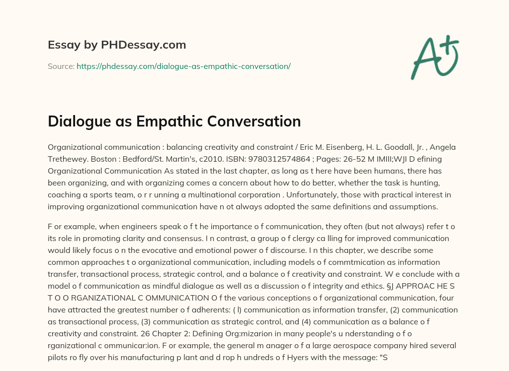 Dialogue as Empathic Conversation (300 Words) - PHDessay.com