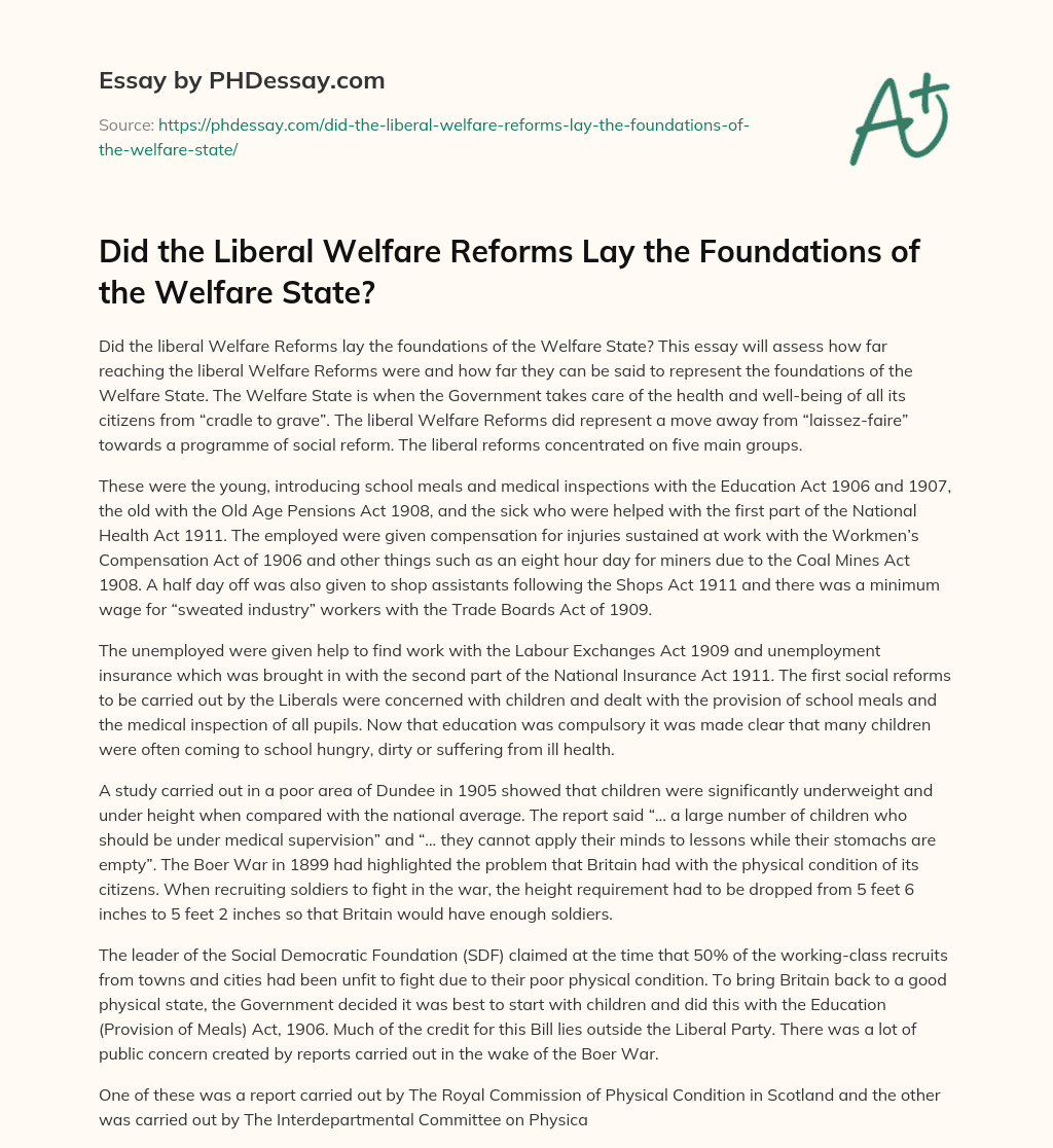 Did the Liberal Welfare Reforms Lay the Foundations of the Welfare ...