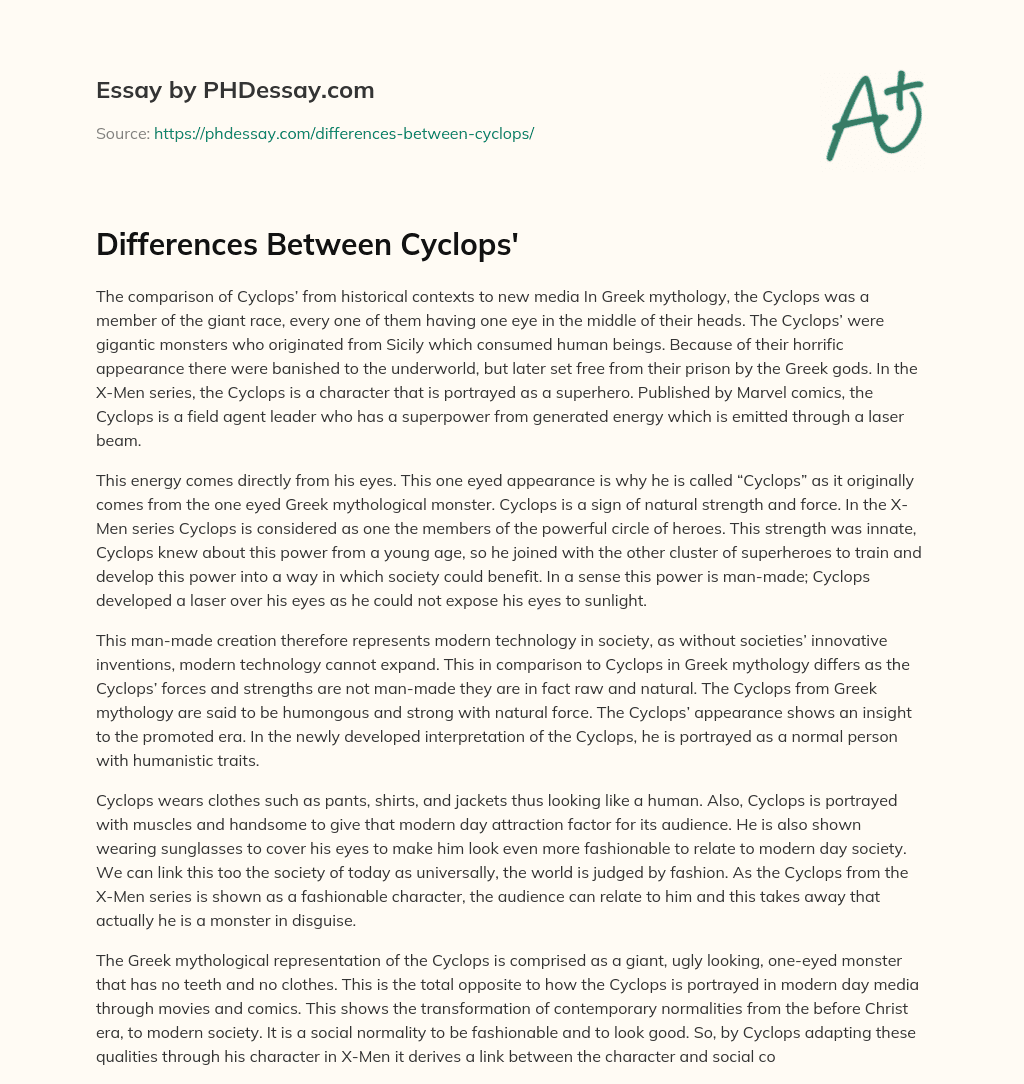 Differences Between Cyclops' - PHDessay.com
