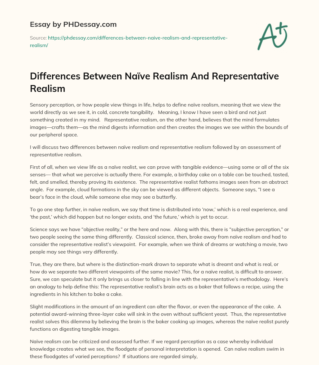 Differences Between Naпve Realism And Representative Realism Definition ...