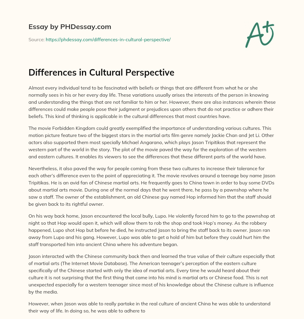 Differences in Cultural Perspective - PHDessay.com
