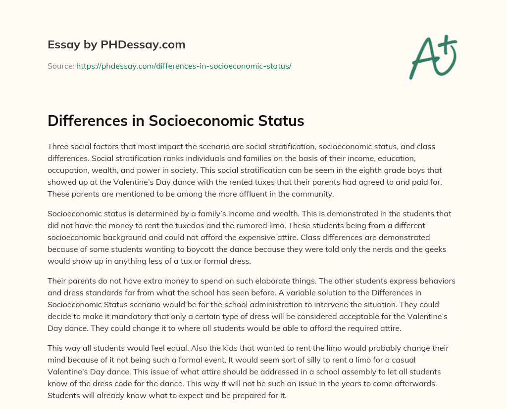 Differences in Socioeconomic Status - PHDessay.com