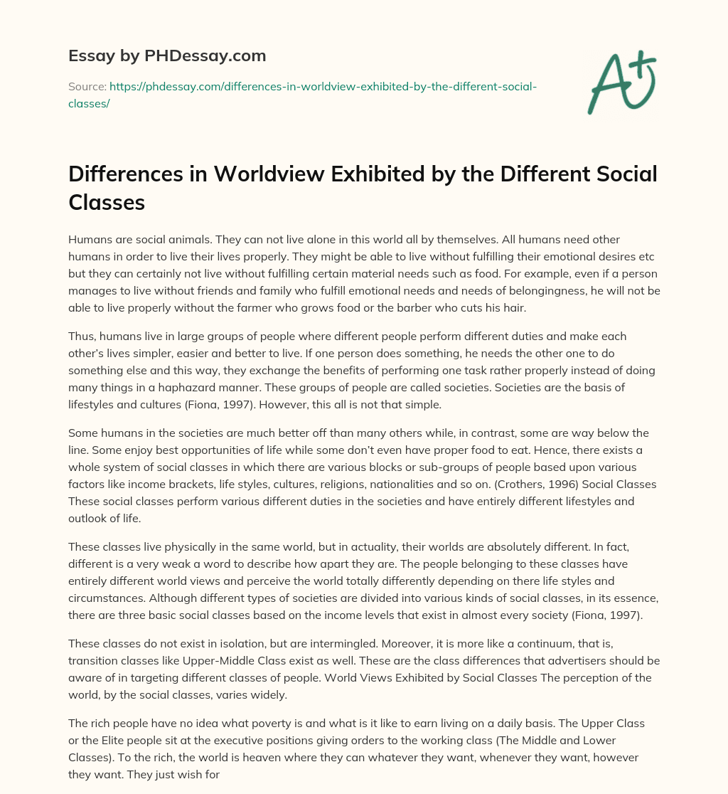 Differences in Worldview Exhibited by the Different Social Classes ...