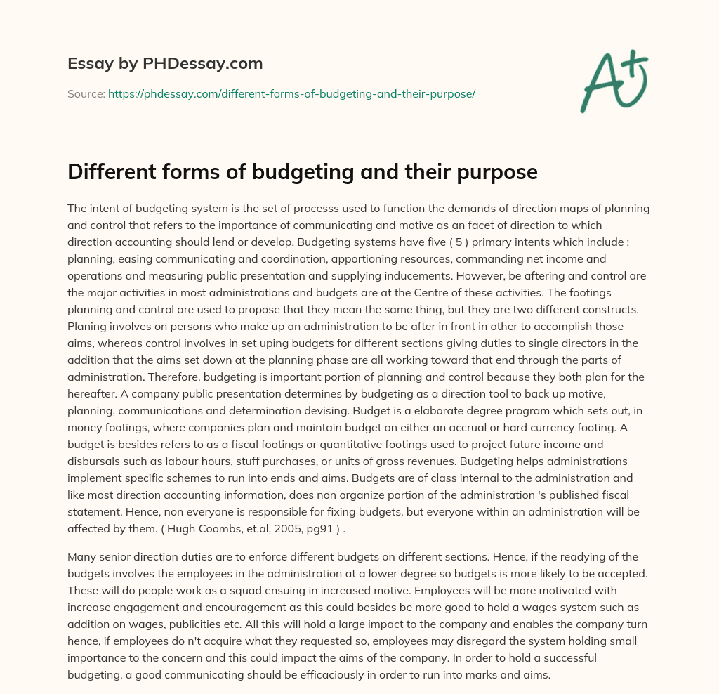 Different Forms Of Budgeting And Their Purpose PHDessay Different Forms Of Budgeting And Their Purpose PHDessay
