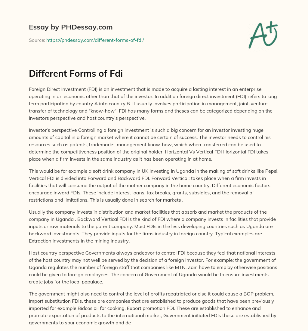 Different Forms of Fdi - PHDessay.com
