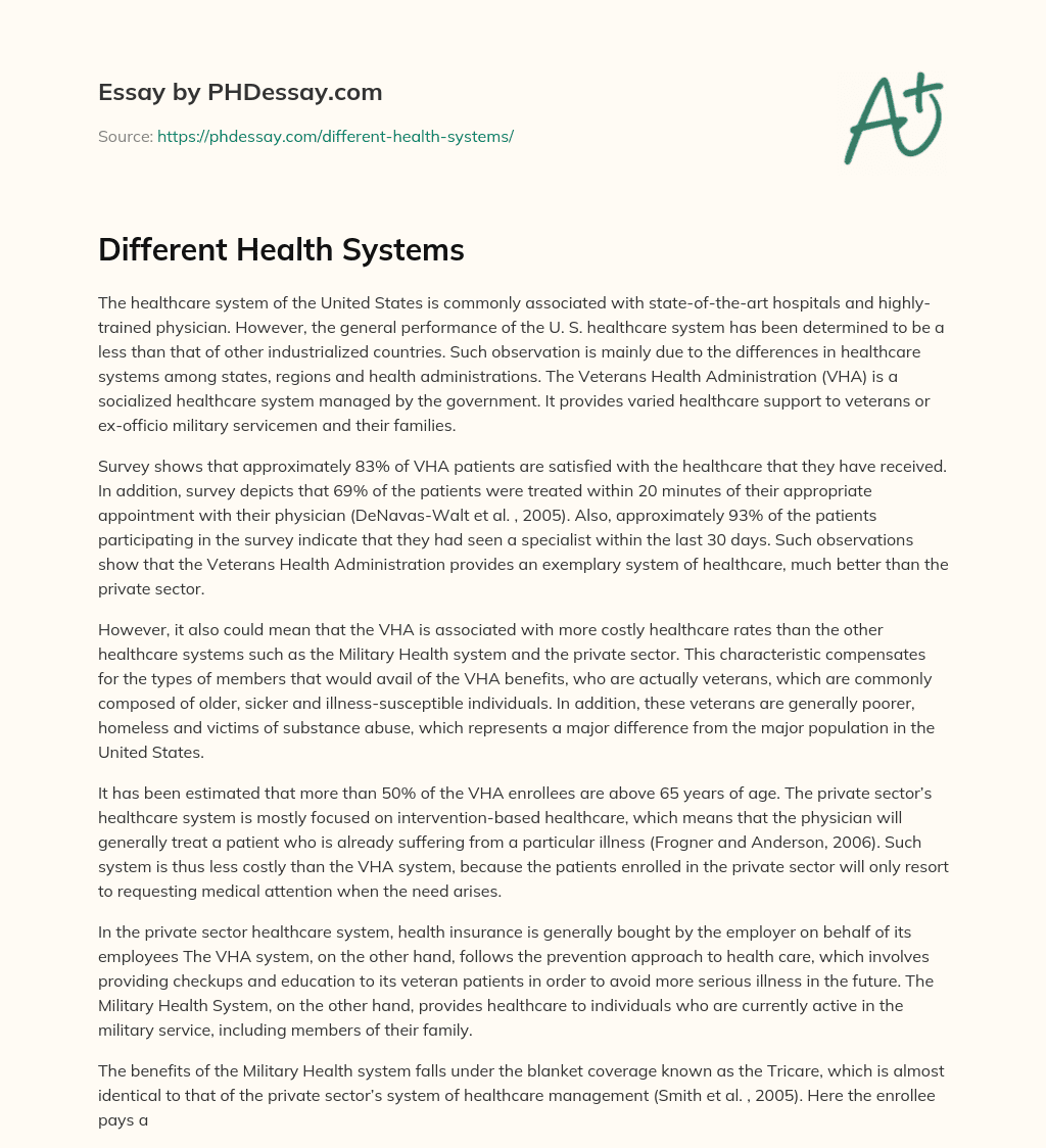 Different Health Systems - PHDessay.com