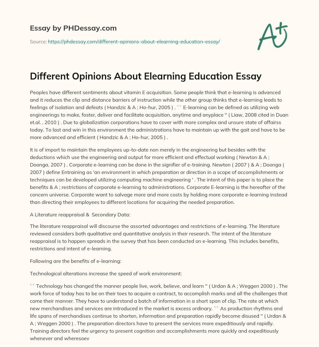 Different Opinions About Elearning Education Essay - PHDessay.com