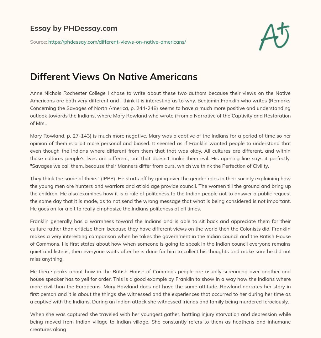 Different Views On Native Americans - PHDessay.com