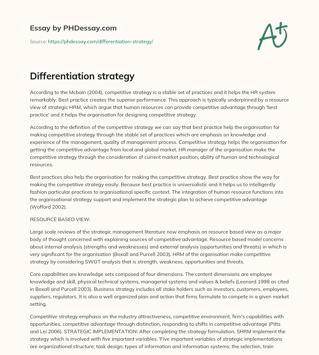 Differentiation strategy - PHDessay.com