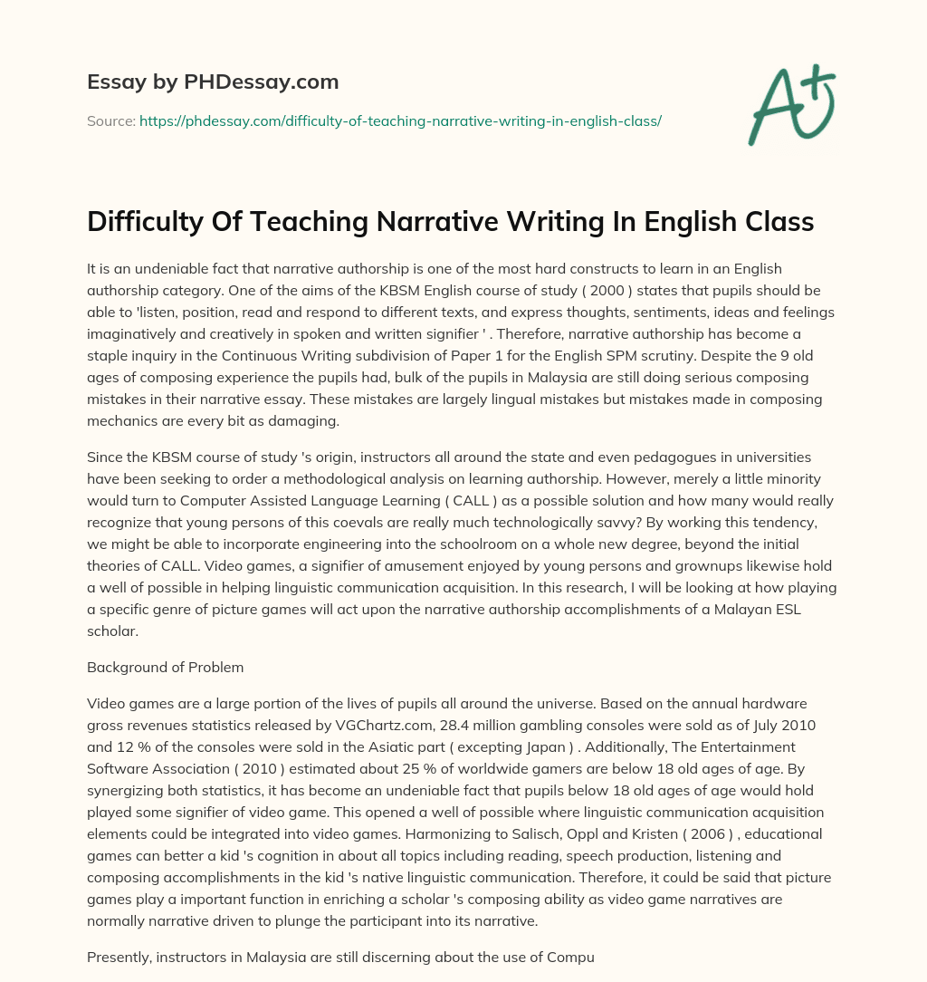 Difficulty Of Teaching Narrative Writing In English Class - PHDessay.com