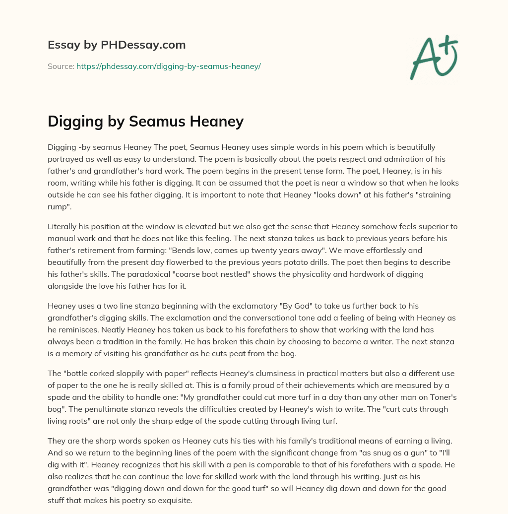 Digging by Seamus Heaney (500 Words) - PHDessay.com