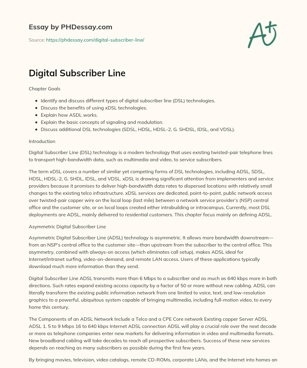 Digital Subscriber Line - PHDessay.com