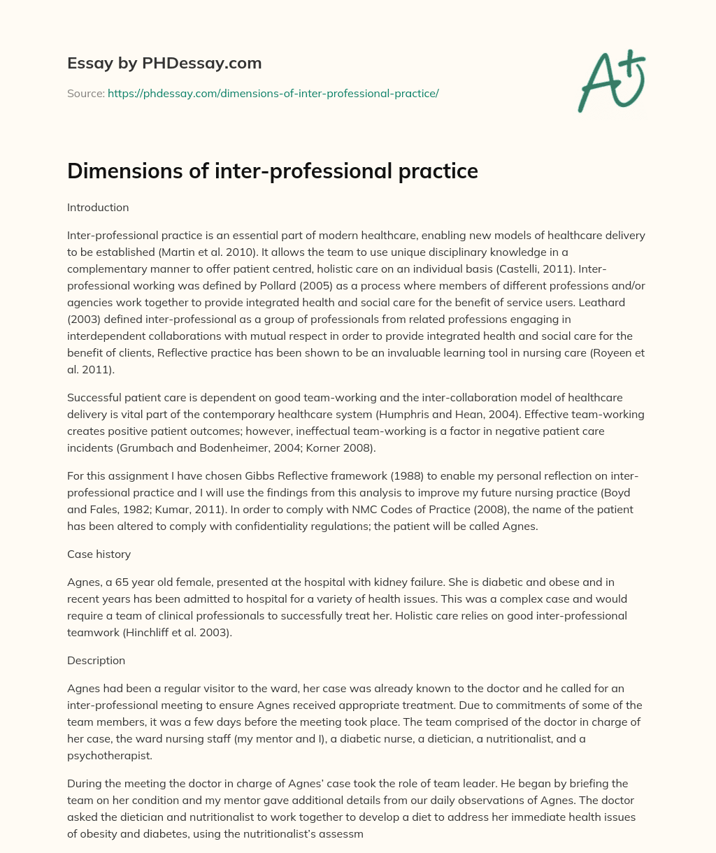 Dimensions of inter-professional practice - PHDessay.com