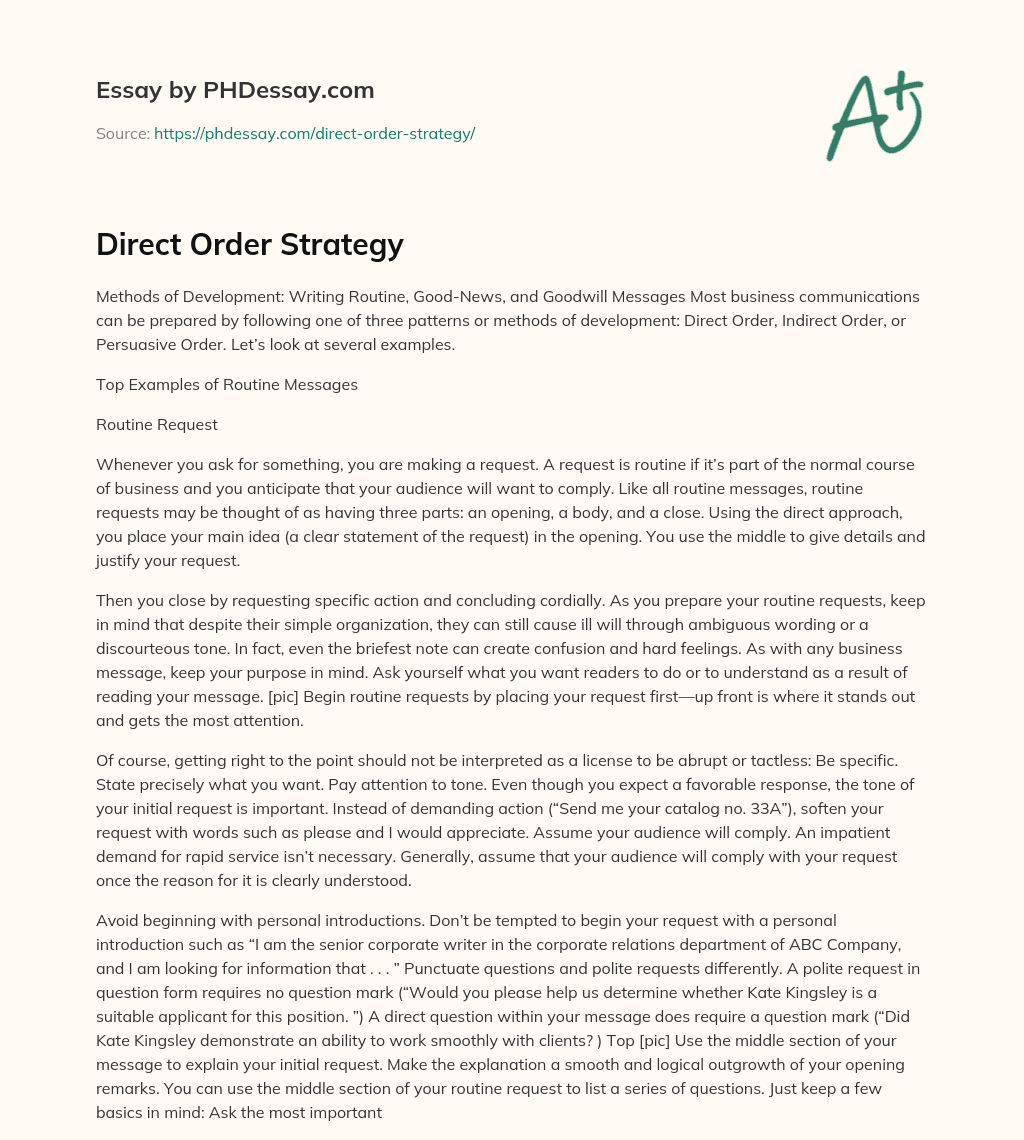 Direct Order Strategy - PHDessay.com