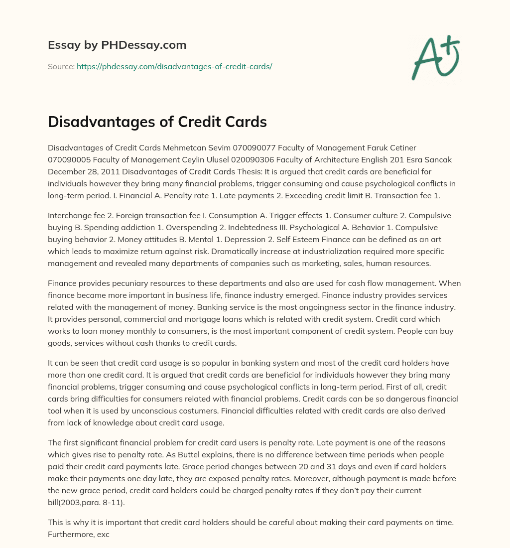 Disadvantages of Credit Cards - PHDessay.com