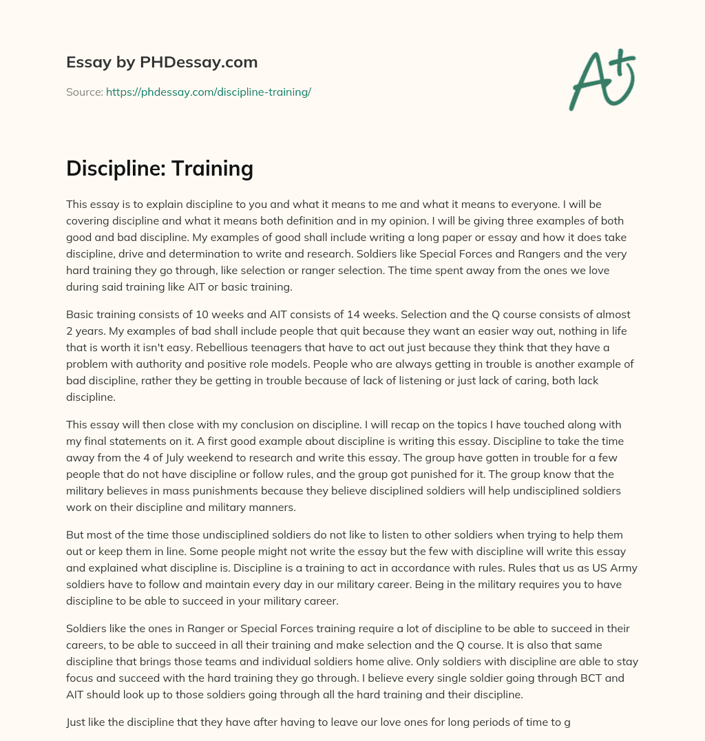 Discipline: Training Essay Example - PHDessay.com