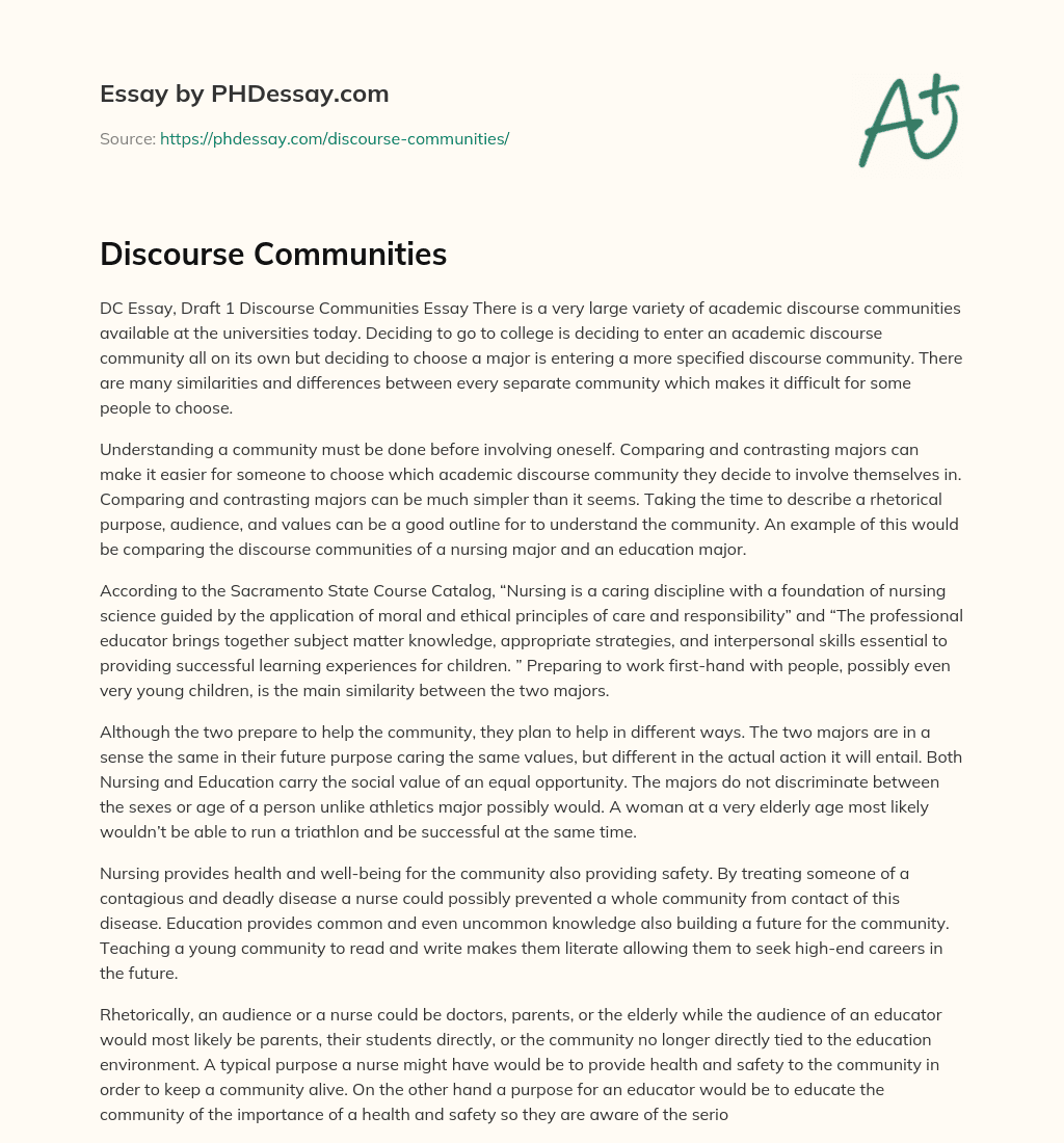 Discourse Communities (600 Words) - PHDessay.com