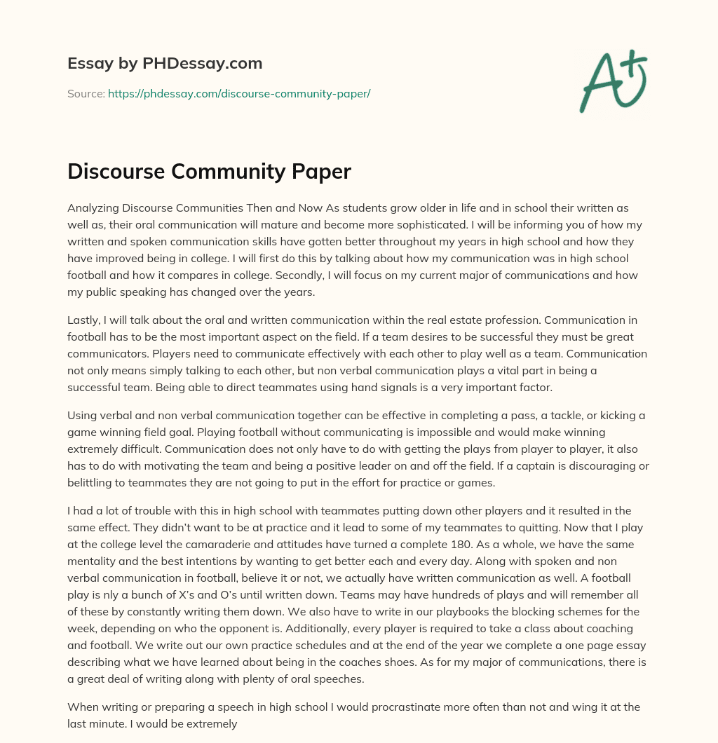 Discourse Community Paper - PHDessay.com