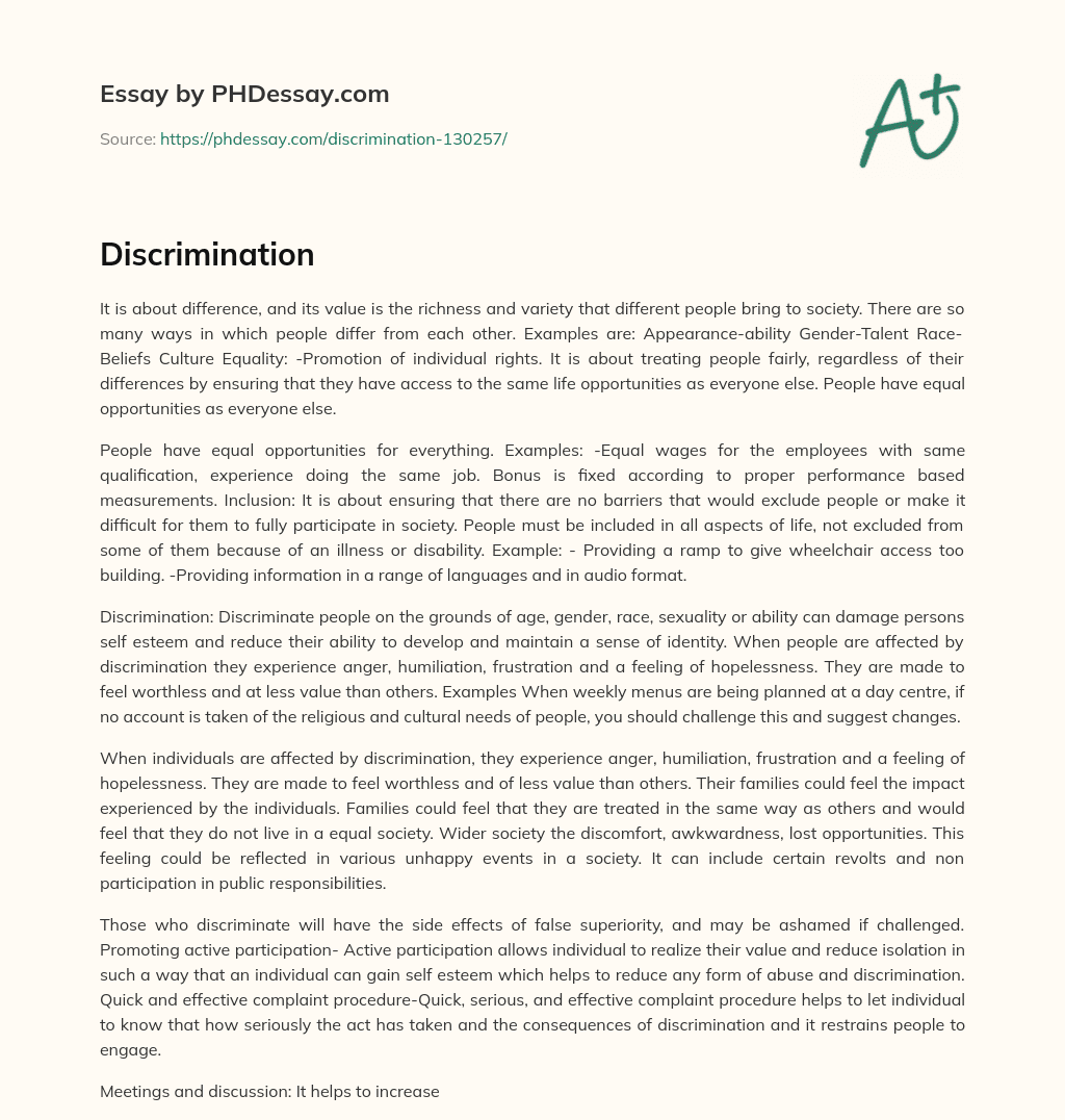 Discrimination - PHDessay.com