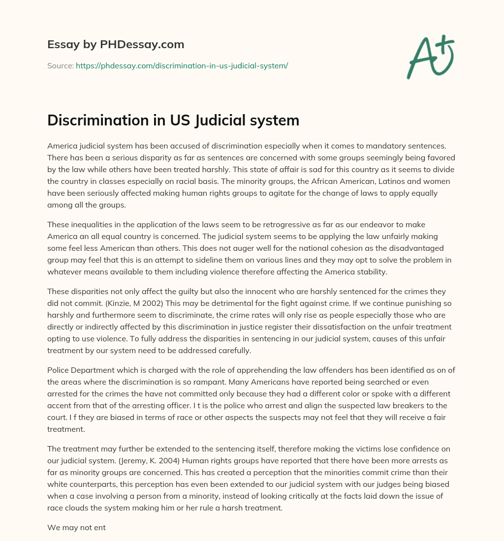 Discrimination in US Judicial system - PHDessay.com