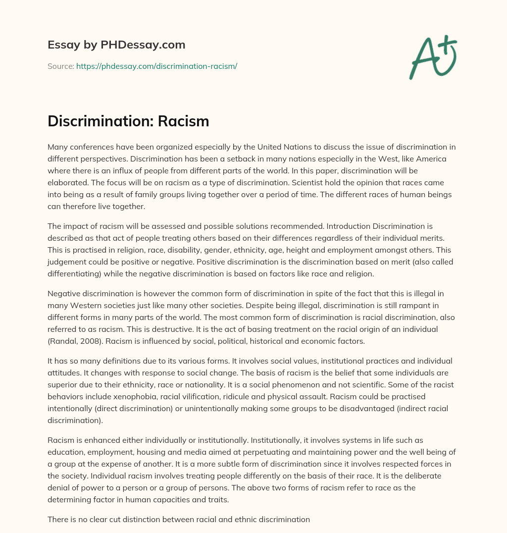 Discrimination: Racism - PHDessay.com