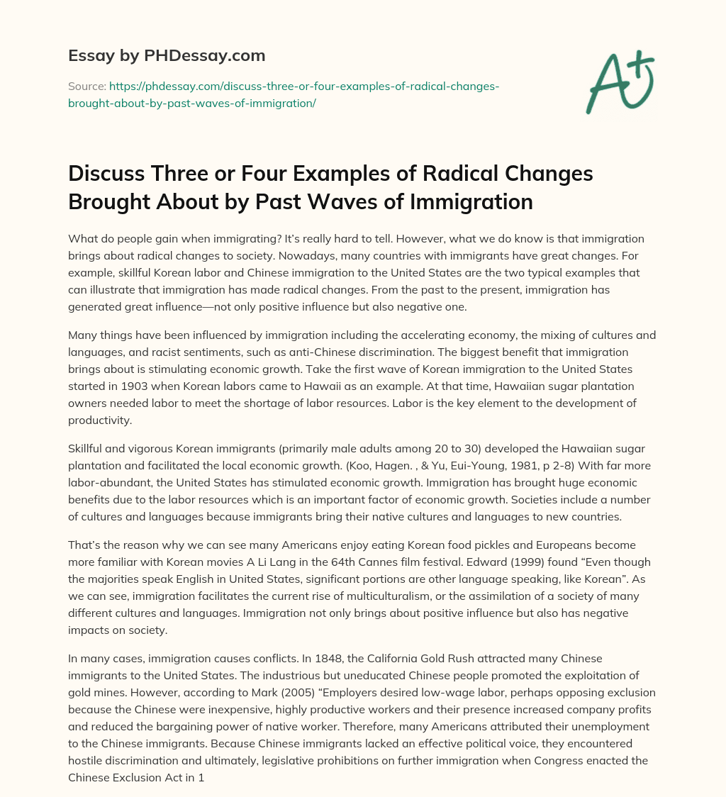 Discuss Three or Four Examples of Radical Changes Brought About by Past ...