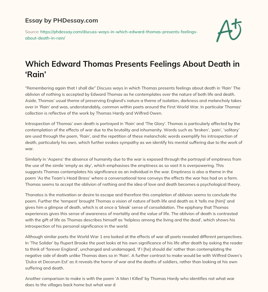 Which Edward Thomas Presents Feelings About Death In ‘Rain’ Analysis ...