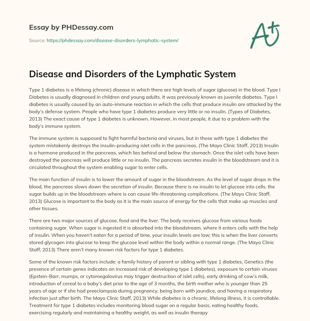 Disease and Disorders of the Lymphatic System - PHDessay.com