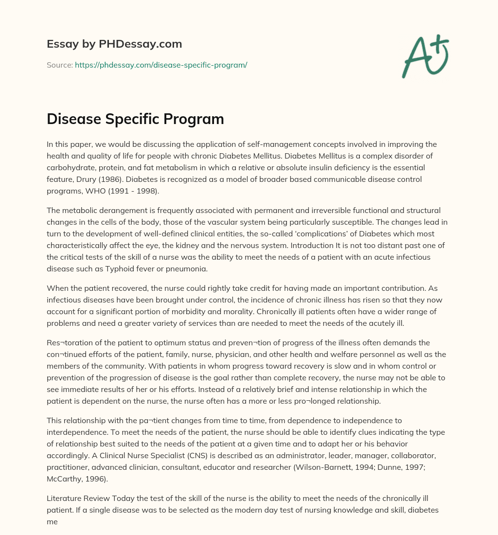 Disease Specific Program - PHDessay.com